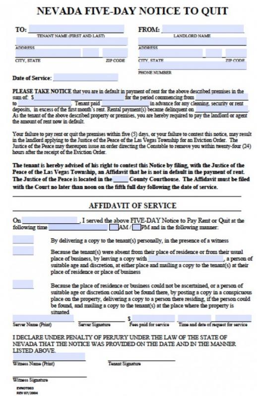 30 Day Notice To Vacate Nevada Template