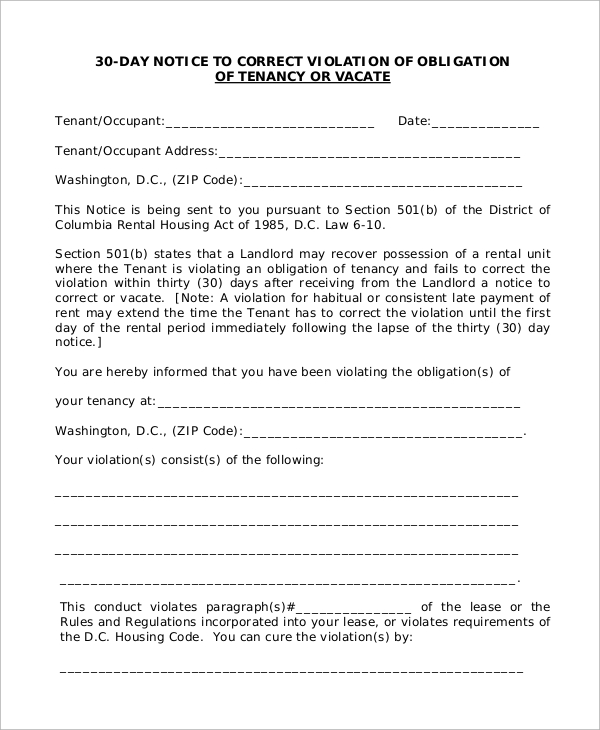 30 Day Notice To Landlord Pdf Template Business