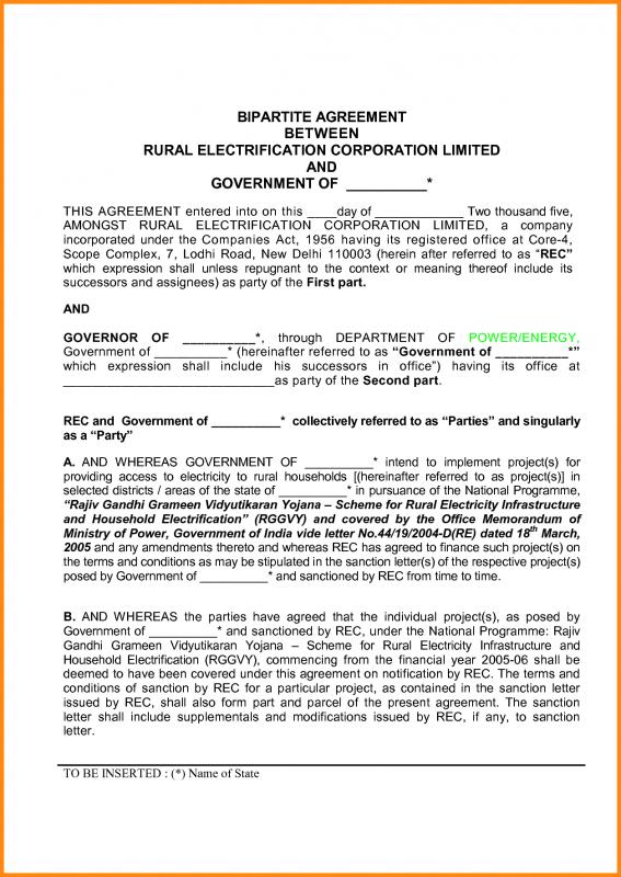 Agreement Letter Between Two Parties Template Business