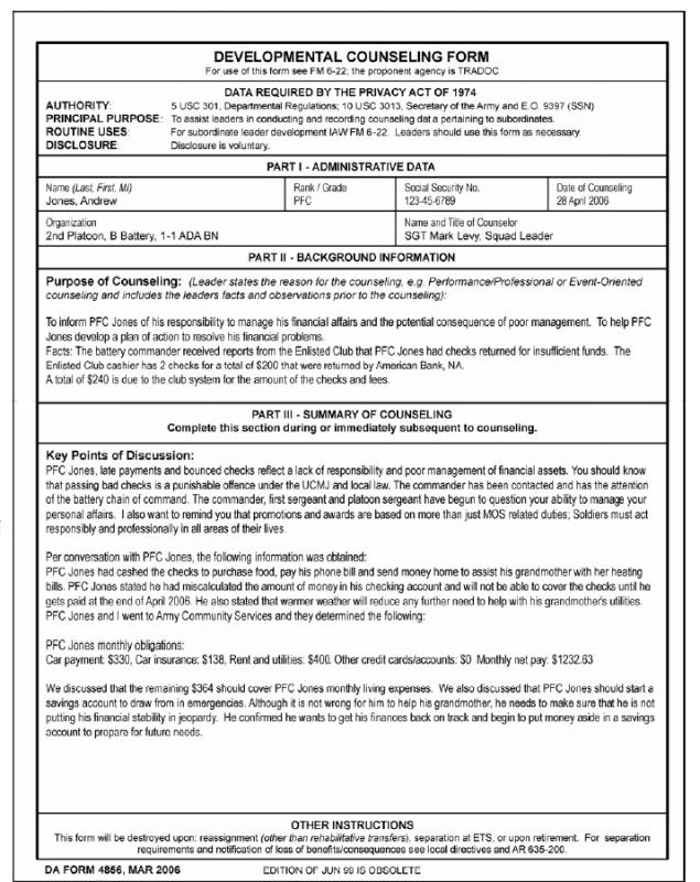Army Initial Counseling Examples Template Business