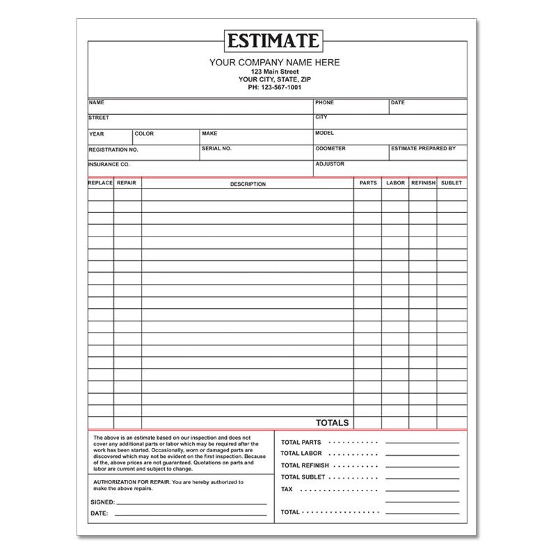Estimate Maintenance Of A Car Auto Body Estimate Template Watches 