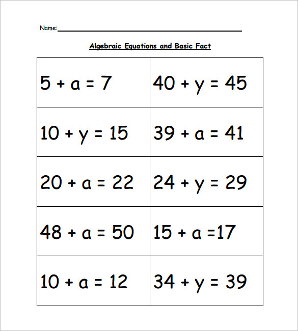 Basic Algebra Problems Template Business
