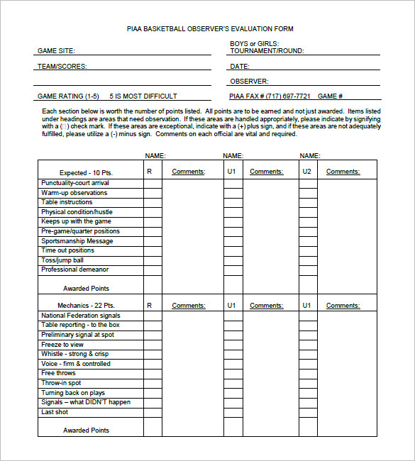 Basketball Tryout Evaluation Form Template Business
