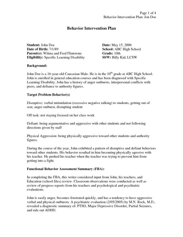  Behavior Intervention Plan Example Template Business