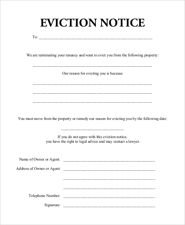 Blank Eviction Notice Template Business