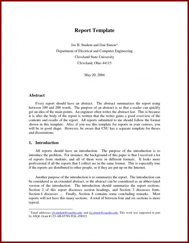 Business Report Format Template Business