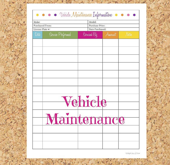 Car Maintenance Schedule Printable Template Business