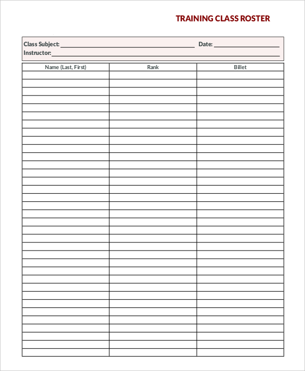 Class Roster Template Template Business