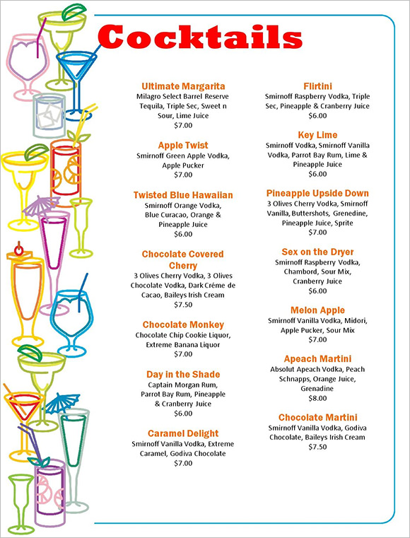 Cocktail Menu Template Template Business