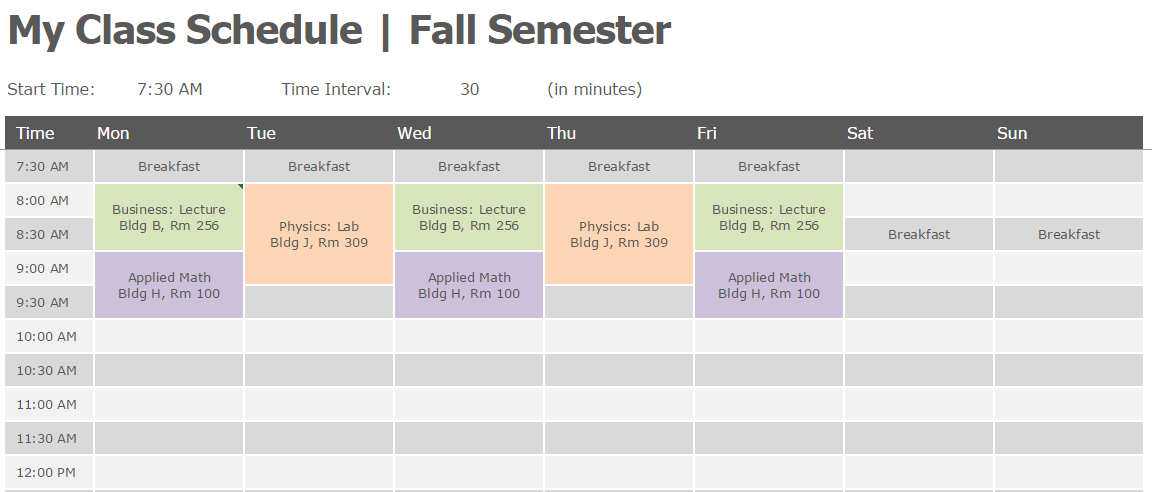 College Class Schedule Template Template Business