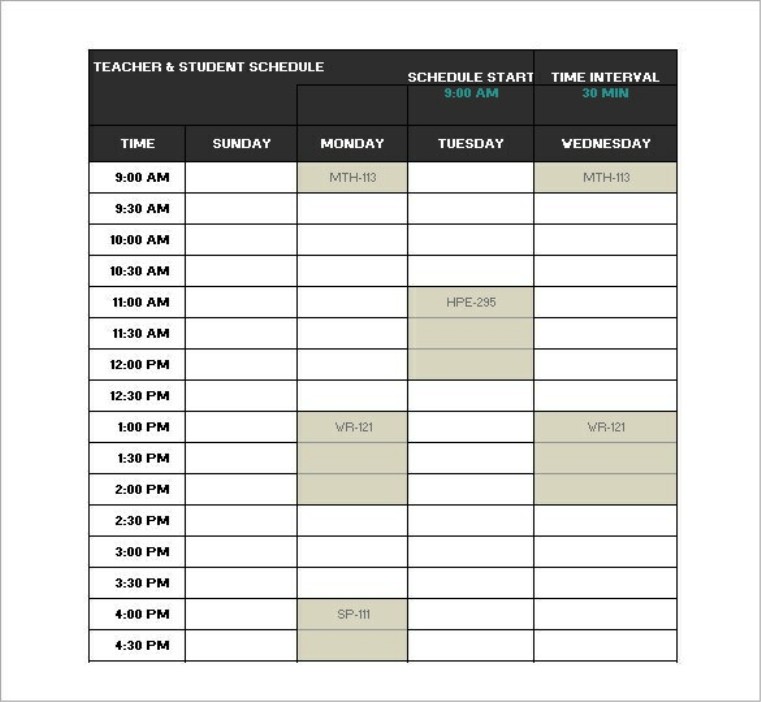 College Class Schedule Template Template Business