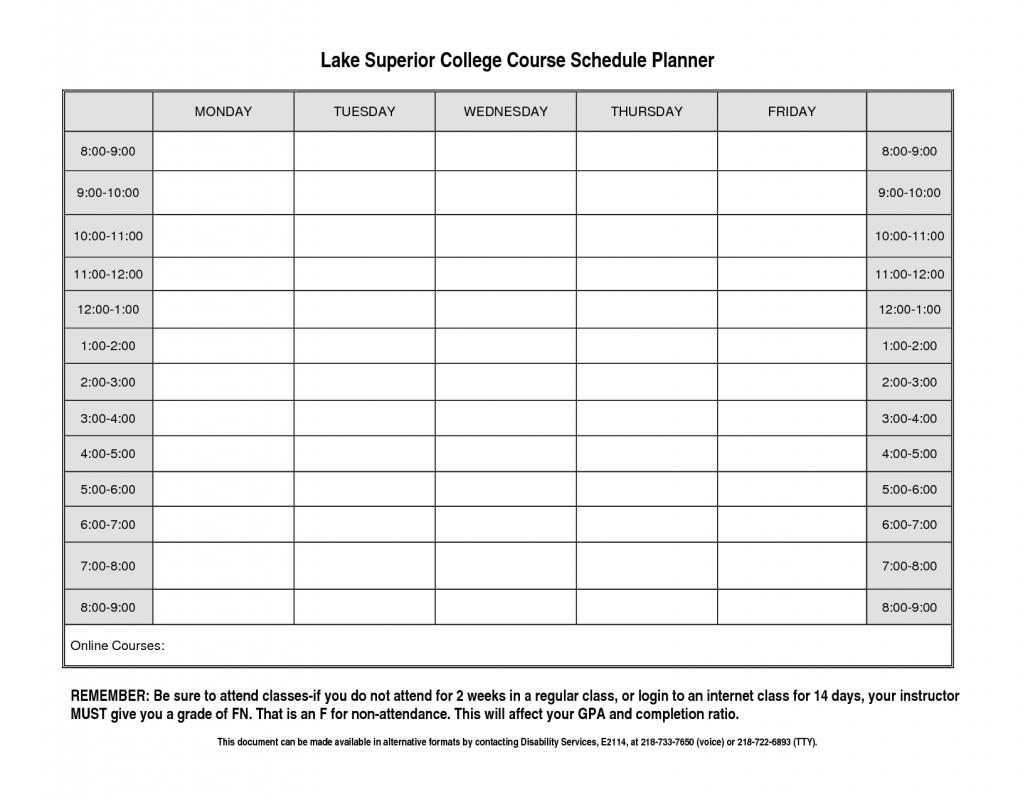 College Schedule Planner Template Business