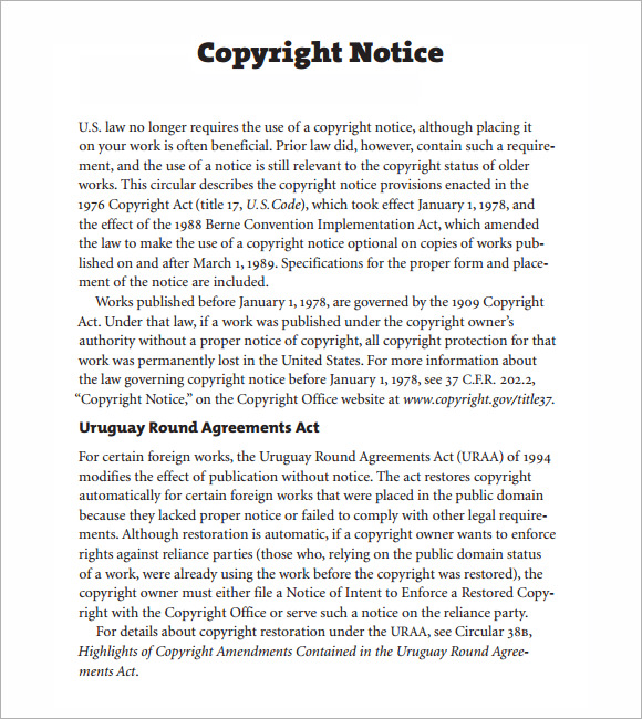 Copyright Notice Format Template Business Copyright Notice Format Template Business