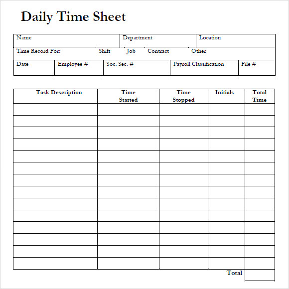 Free Printable Blank Time Sheets Free Printable Printable Daily Time 