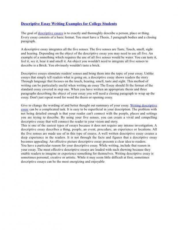 Descriptive Essay Example Template Business