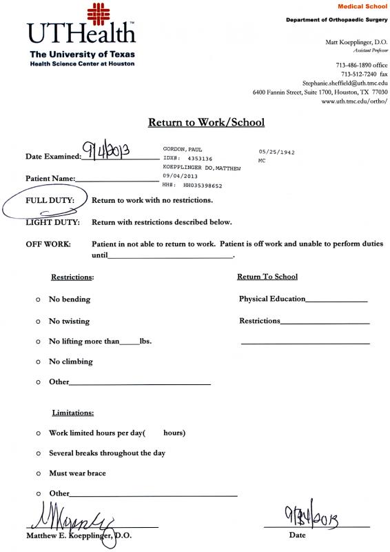Doctors Excuse For Work From Hospital Template Business
