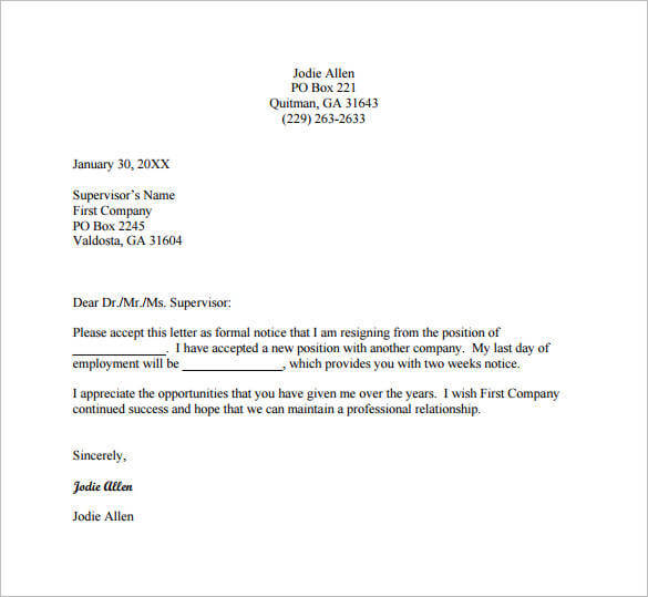 Email Resignation Letter Template Business Email Resignation Letter Template Business