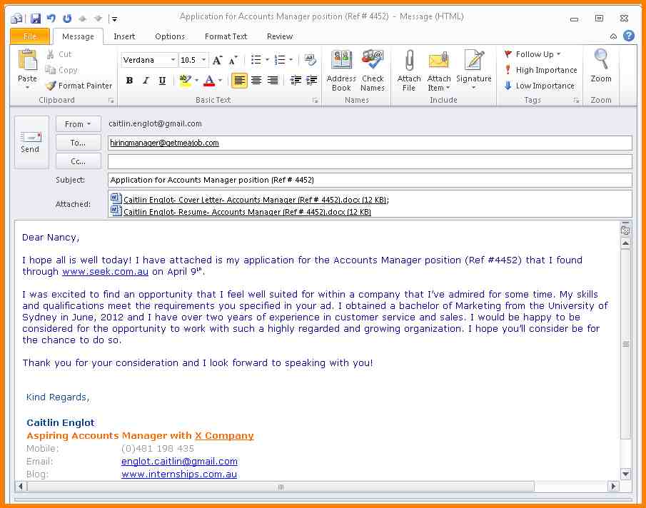 Email To Apply For A Job Template Business
