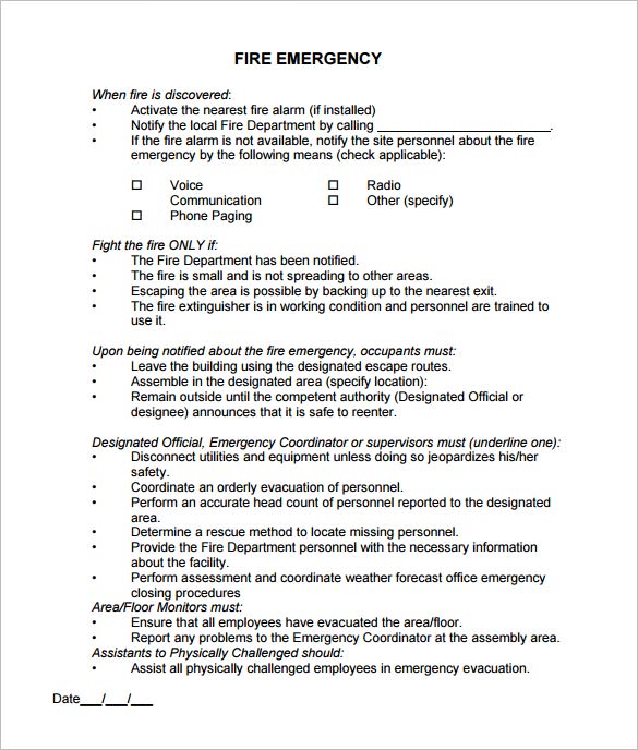 Emergency Action Plans Examples Template Business