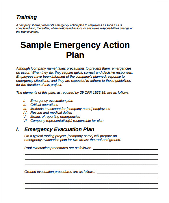 Emergency Action Plans Examples Template Business