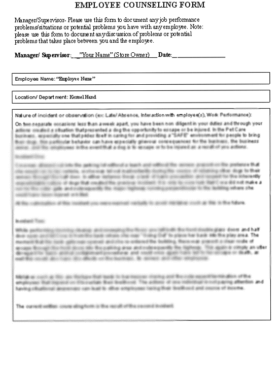 Employee Counseling Form Template Business