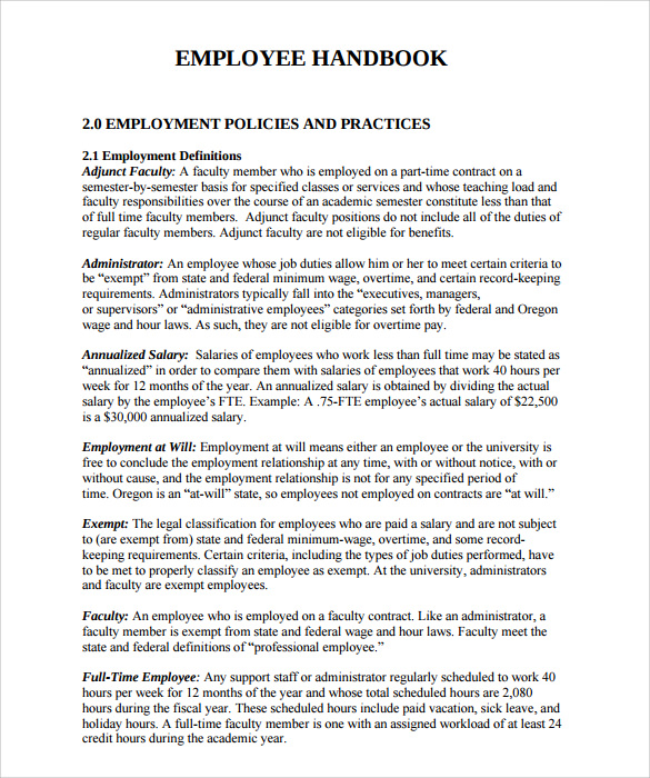 Employee Handbook Examples Template Business