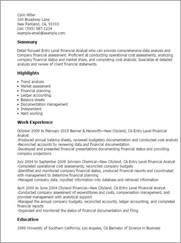Entry Level Data Analyst Resume Template Business