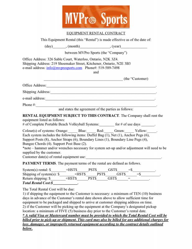 Equipment Rental Agreement Template Business