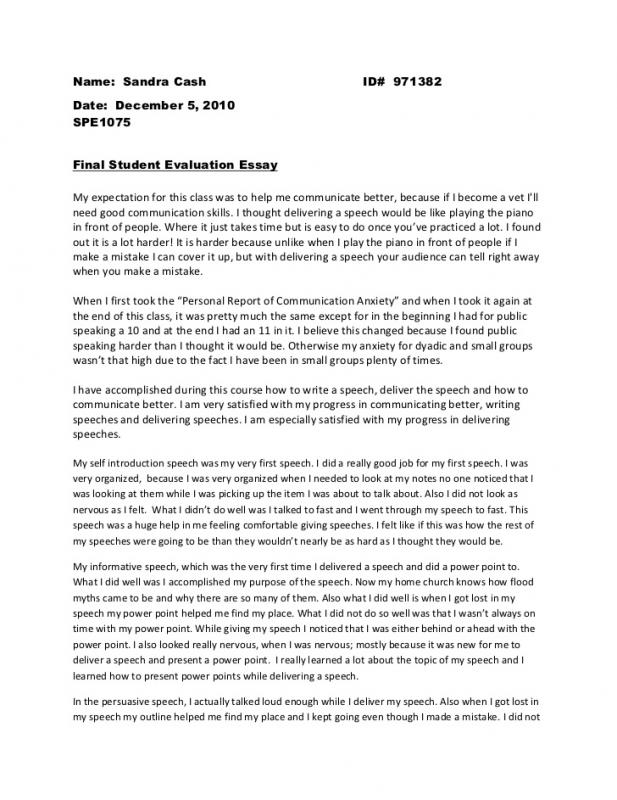 Evaluation Essay Example Template Business