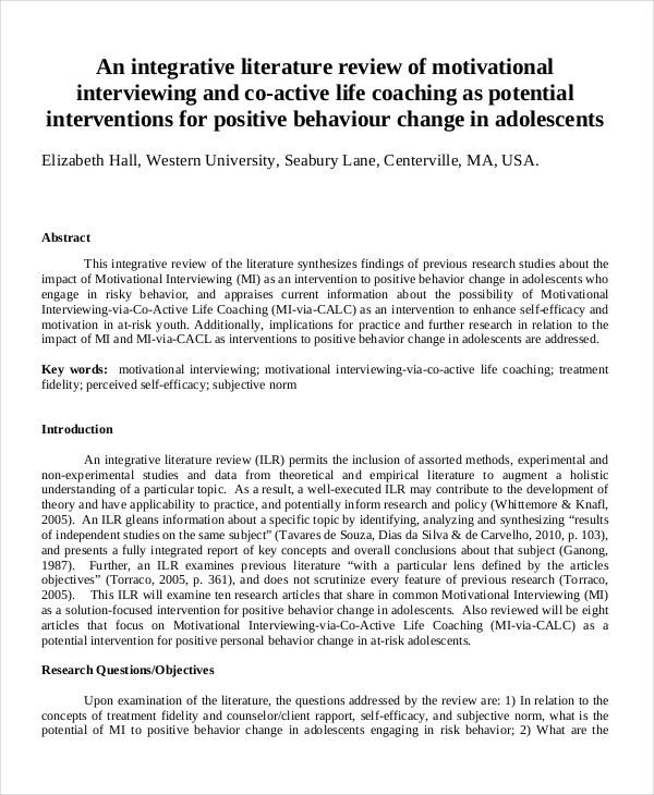 Example Of A Literature Review Template Business
