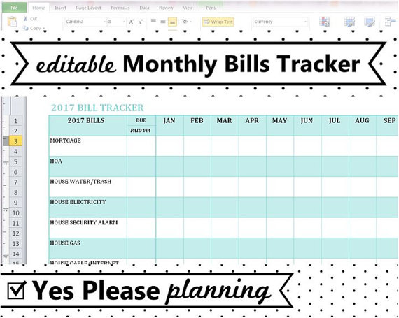 Excel Bill Tracker Template Business