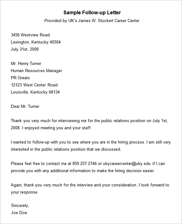 Follow Up Email After Interview Template Business