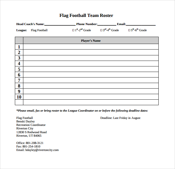 Football Depth Chart Template Template Business