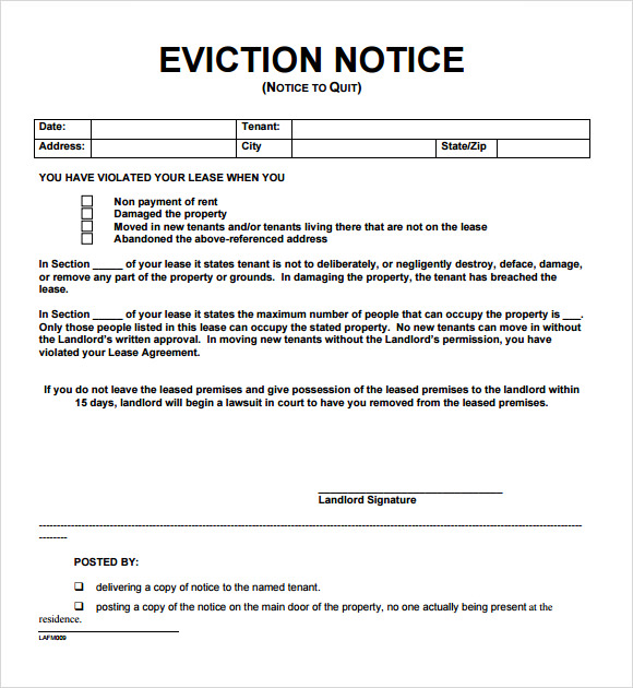 Free Eviction Notice Form Template Business