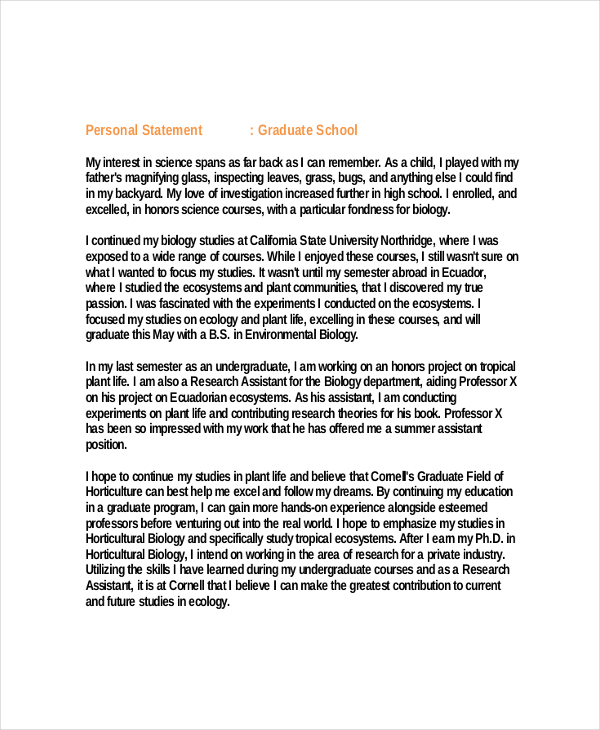 Graduate School Personal Statement Template Business