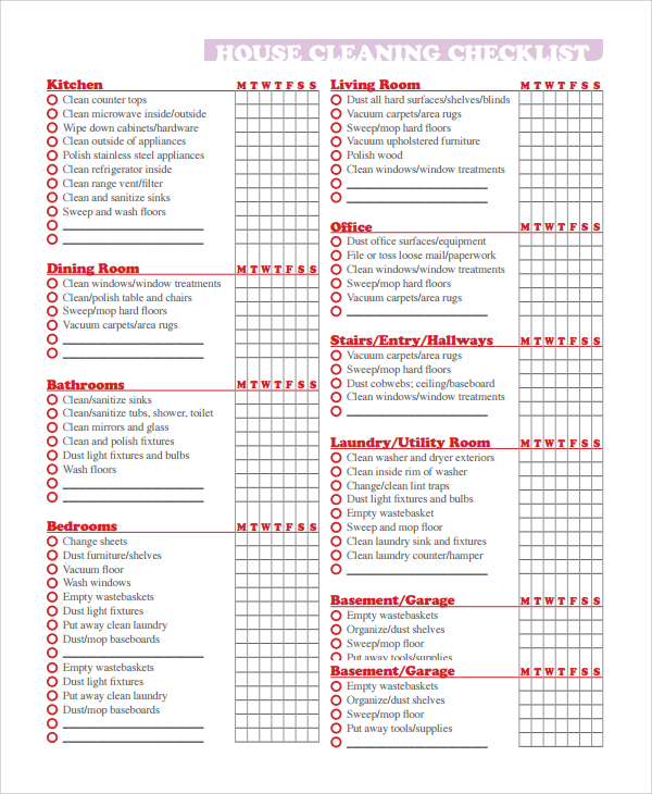 House Cleaning Checklist Pdf Template Business
