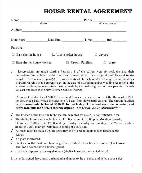 House Rental Agreement Template Business