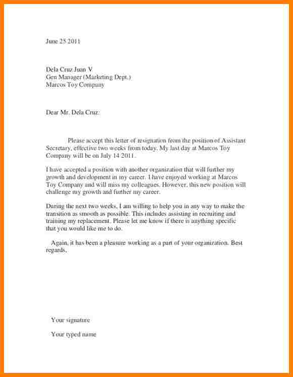 Resignation Letter Example In Tagalog Sample Resignation Letter
