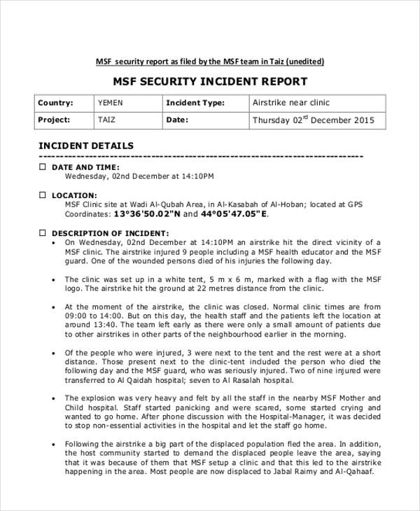 Incident Report Example Template Business