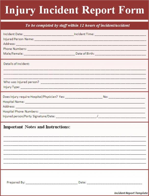 Incident Report Sample Template Business