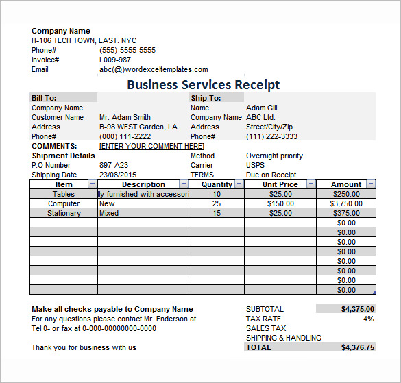 Itemized Receipt Template Template Business