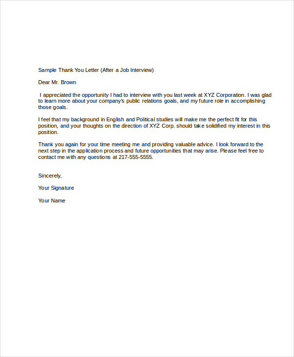 Job Interview Thank You Letter Template Business