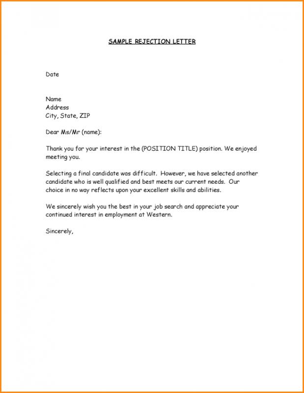 Job Offer Rejection Letter Template Business