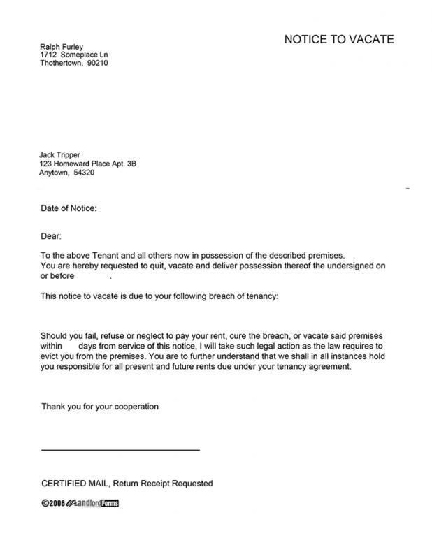 Landlord Notice To Vacate Template Business