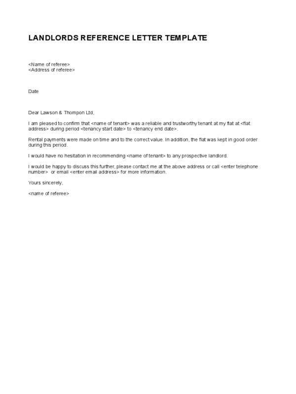 Landlord Reference Letter Template Business