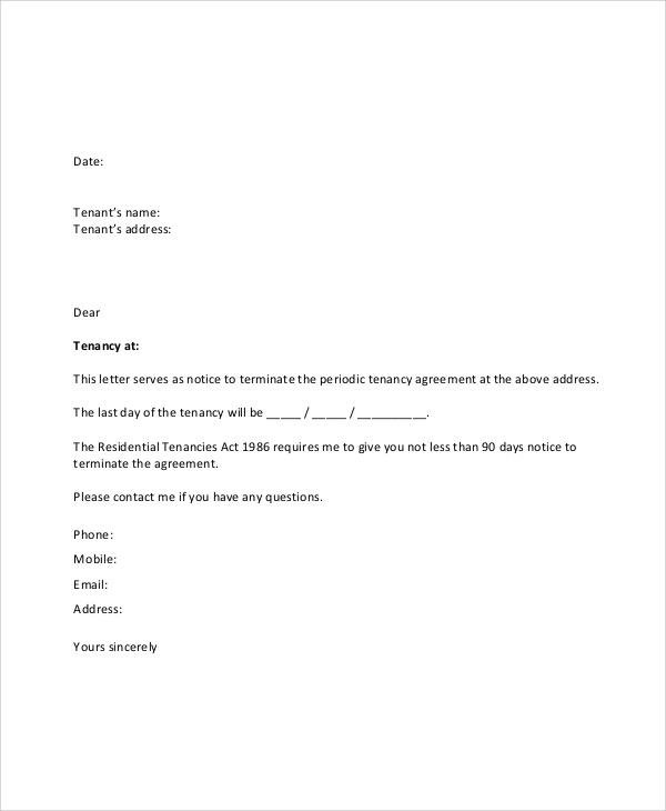 Lease Termination Notice Template Business