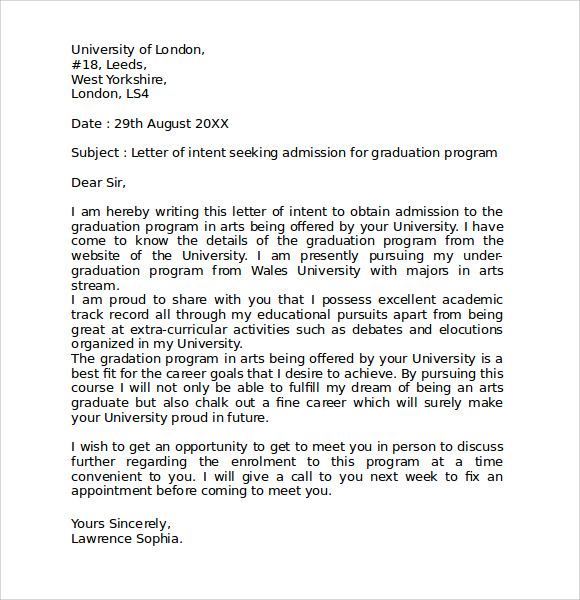Letter Of Intent Graduate School Template Business