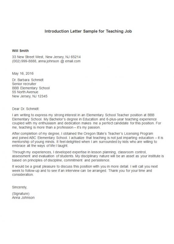 Letter Of Introduction For Teachers Template Business