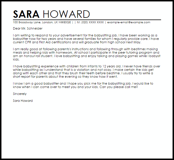 Letter Of Recommendation For Babysitter Template Business