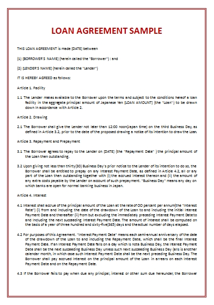 Loan Agreement Template Template Business